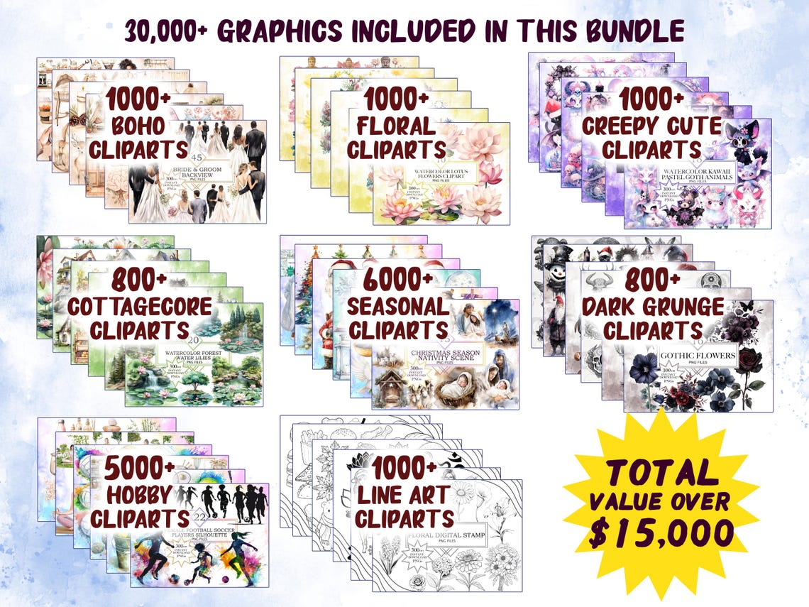 Whole Shop Clipart Bundle, Lifetime Access Clipart Graphics, Instant ...