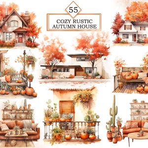 60 Watercolor Rustic Cozy Autumn House Clipart, Cottagecore PNG, House ...