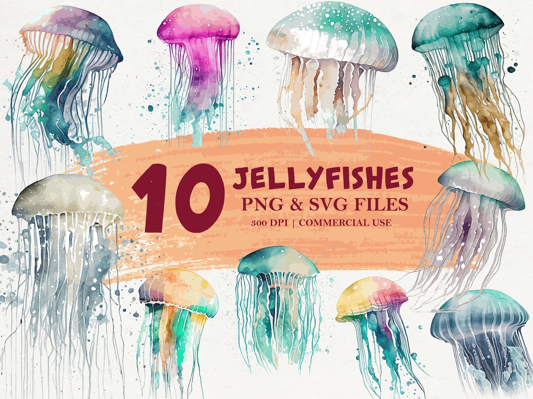 Watercolor Jellyfish Clipart Bundle, PNG & SVG, Watercolor Sublimation ...