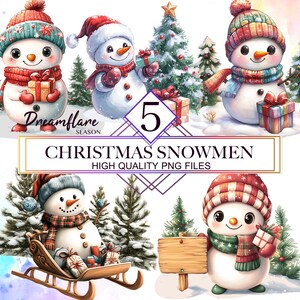 5 Cute Christmas Snowmen PNG, Winter Wonderland Clipart, Cute Snowman ...