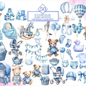 Baby Shower Baby Boy Clipart Bundle, Newborn Baby Boy Clipart, Baby Boy ...