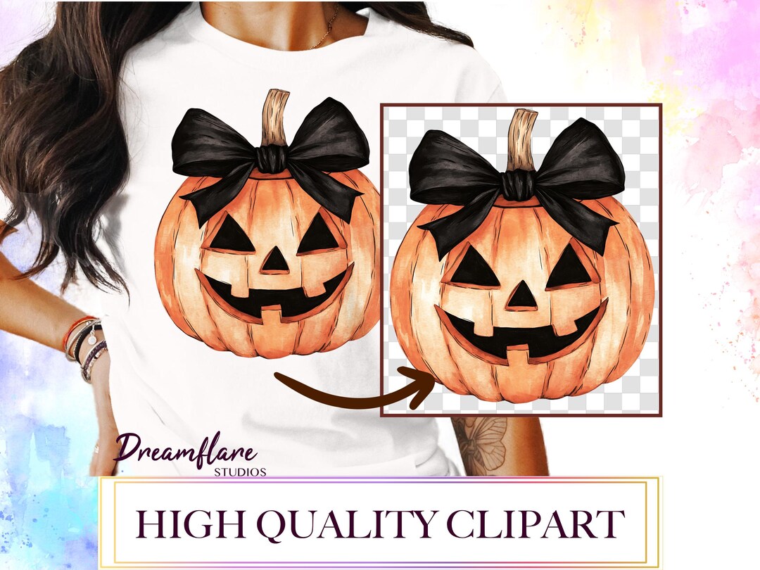 Halloween Pumpkin PNG Jack O Lantern With Bow Clipart Coquette Pumpkin ...