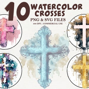 Watercolor Cross Clipart Bundle, PNG & SVG, Watercolor Sublimation ...