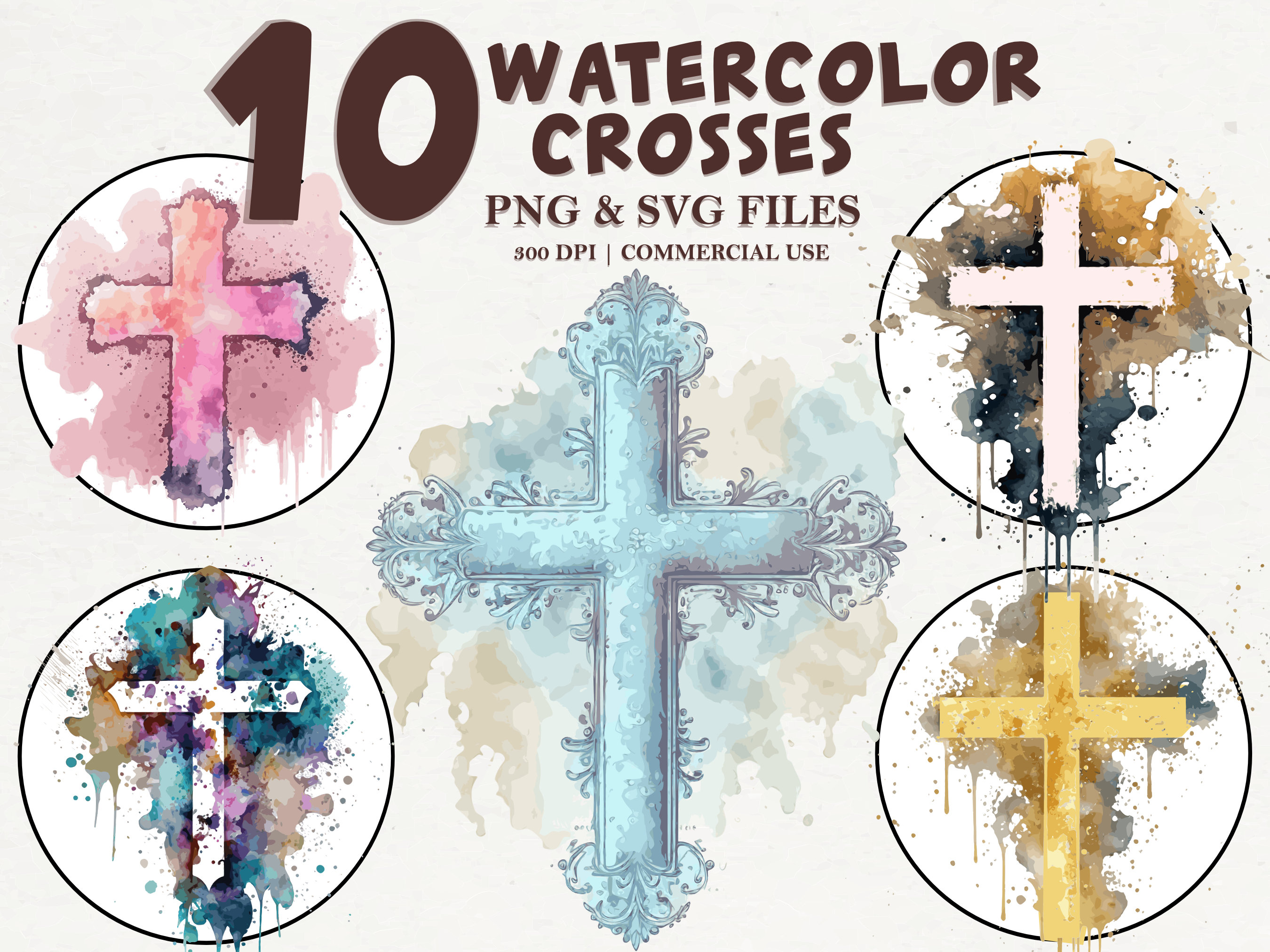 Watercolor Cross Clipart Bundle, PNG & SVG, Watercolor Sublimation ...