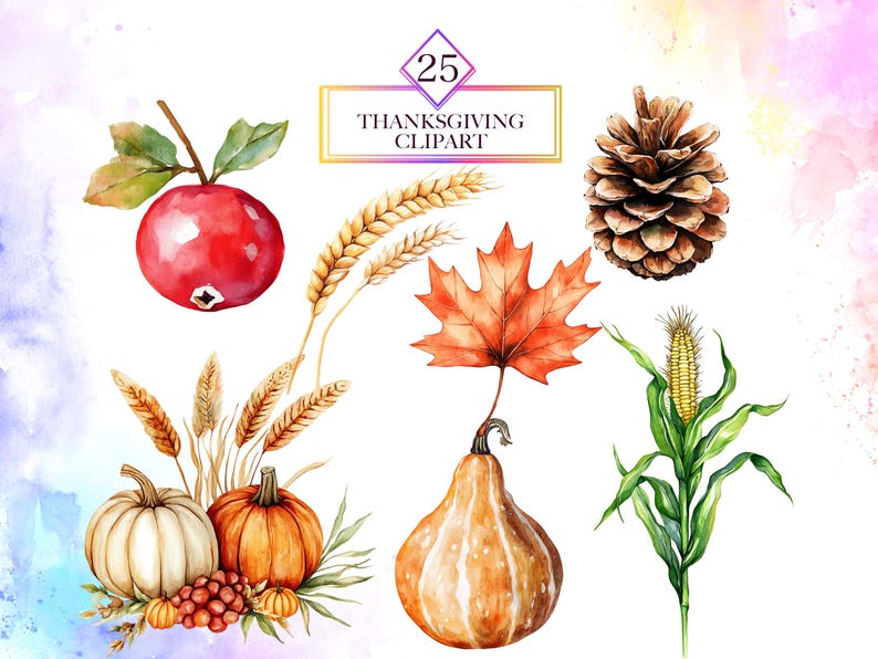 Watercolor Thanksgiving Clipart Bundle, Thanksgiving PNG, Autumn Season ...