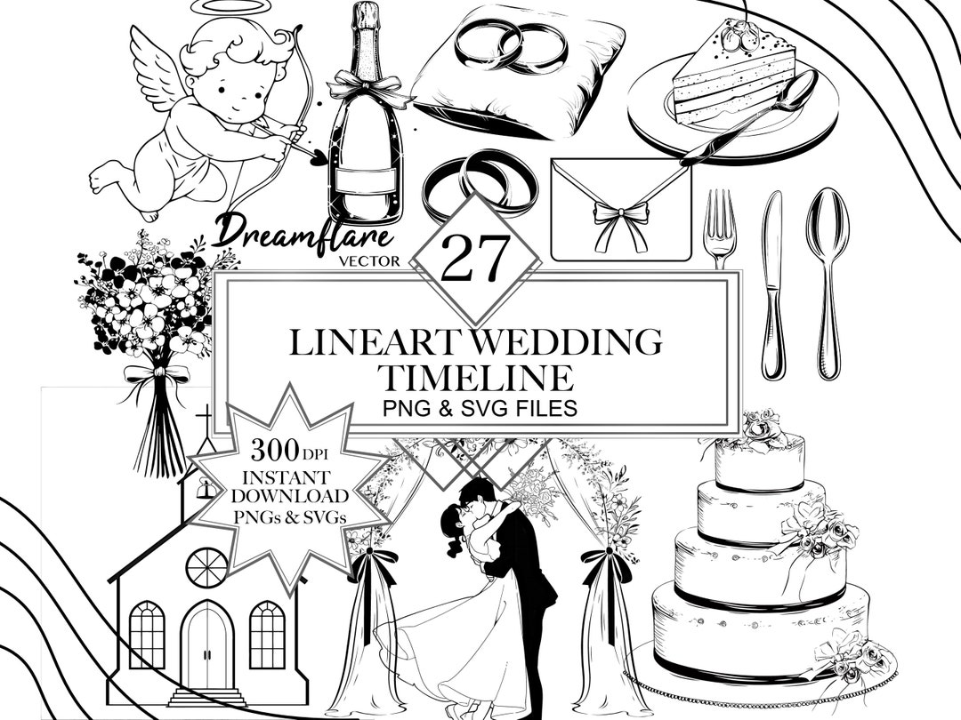 Line Art Wedding SVG PNG Clipart, Wedding Icons, Line Art, Digital ...
