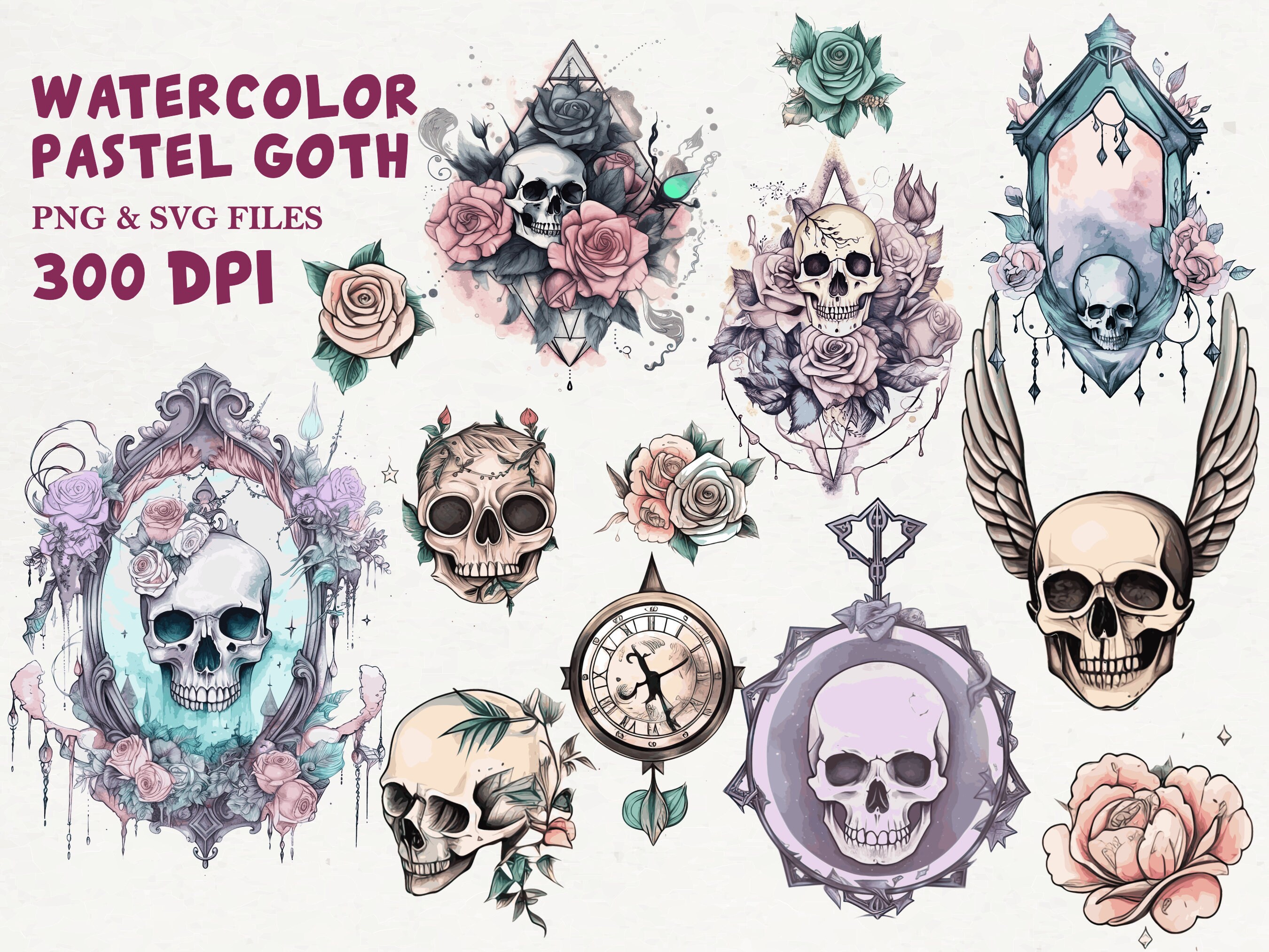 Watercolor Pastel Goth Clipart Digital Creepy Cute PNG SVG - Etsy