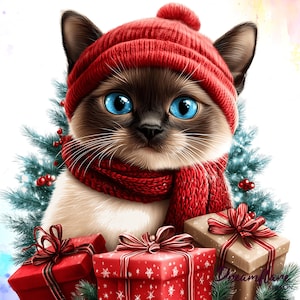 10 Cute Cats Christmas Clipart Bundle, Cat Christmas PNG, Christmas ...