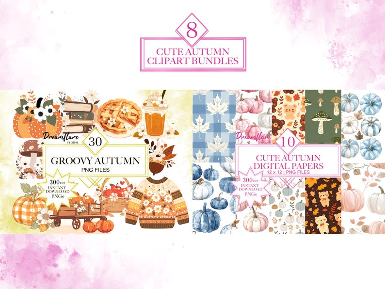 Cute Autumn Clipart Mega Bundle, Thanksgiving PNG, Autumn Season PNG ...