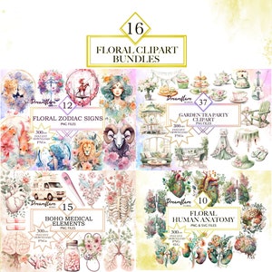 Watercolor Floral Elements Clipart PNG Mega Bundle, Flowers PNG, Floral ...