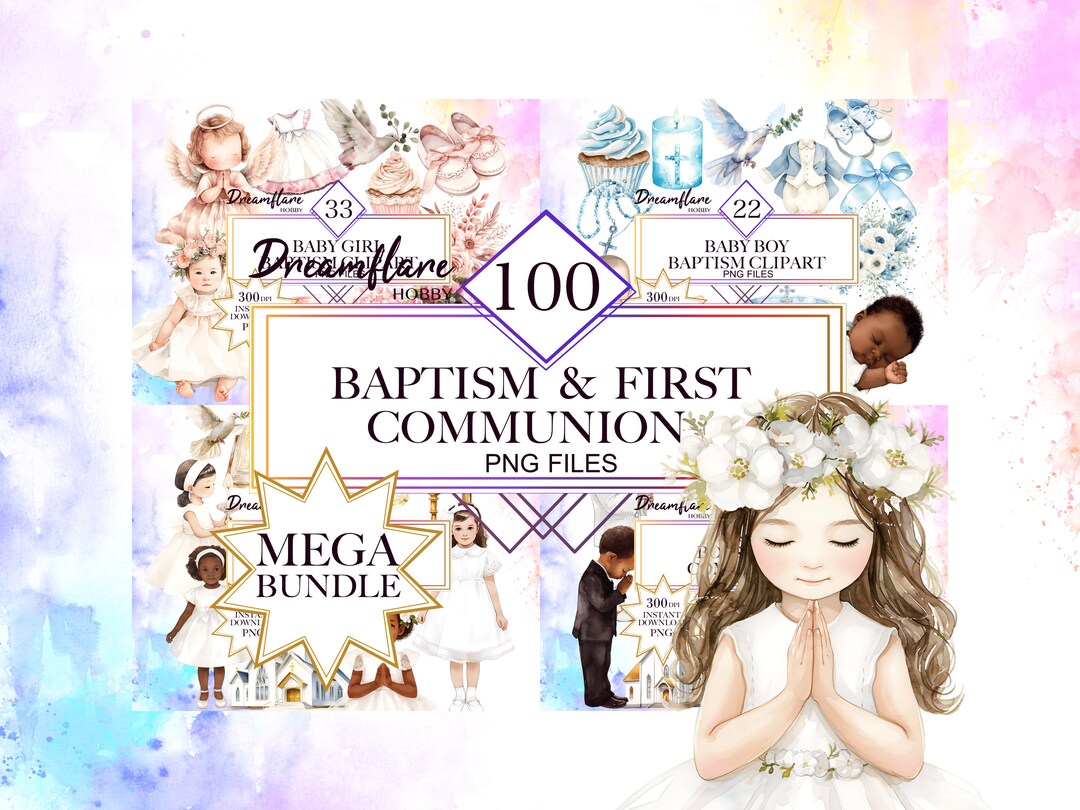 Watercolor Baptism & First Communion Clipart Bundle, Christian PNG ...