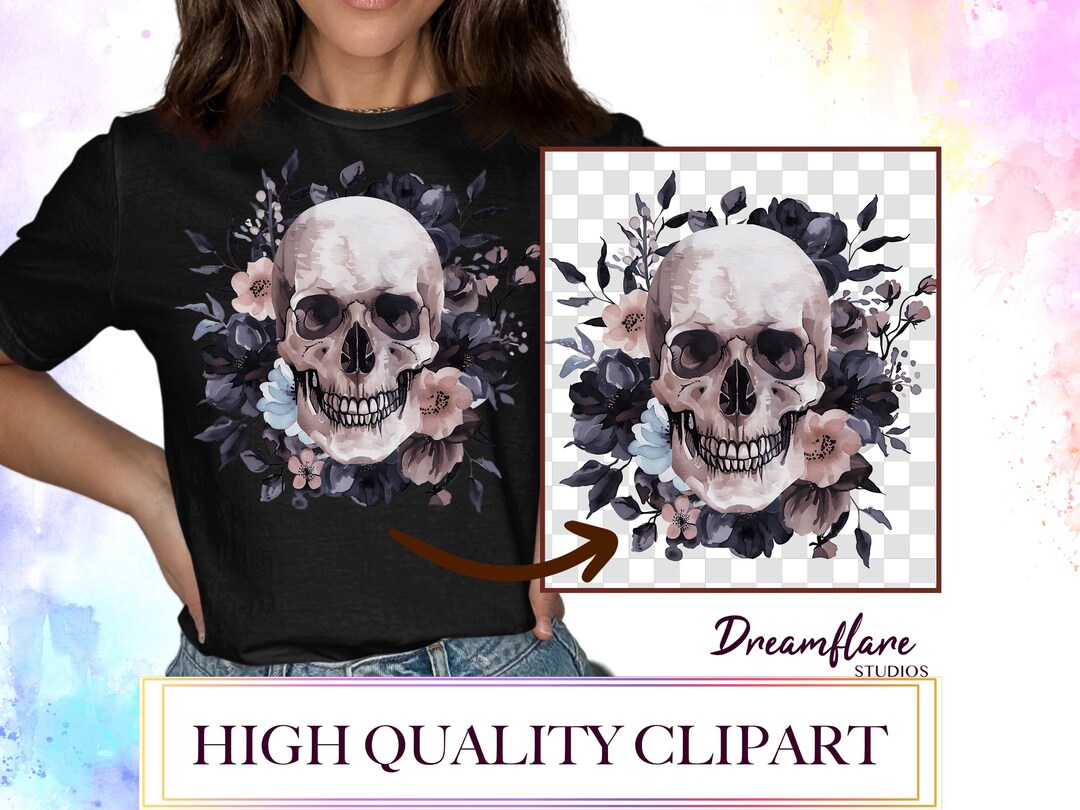 Floral Skull PNG, Halloween Skull Clipart, Spooky Halloween PNG, Floral ...