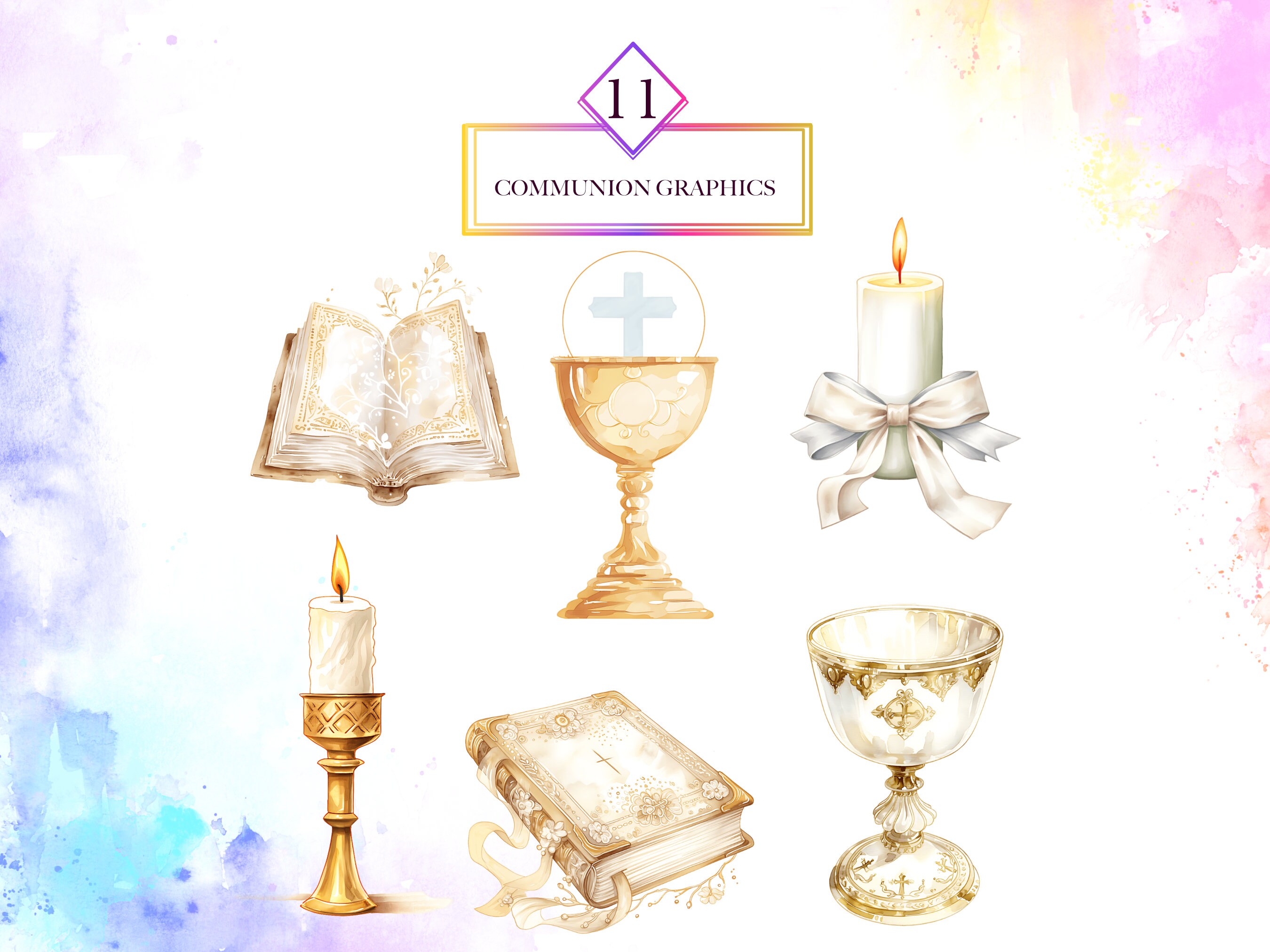 Watercolor Girls First Communion Clipart Bundle, Christian PNG ...