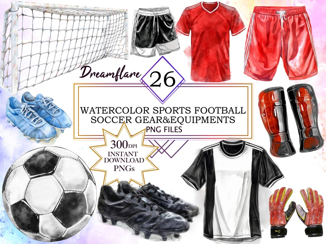 Watercolor Football Soccer Clipart PNG Bundle, Transparent Image Files ...
