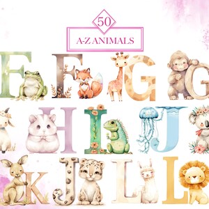 Watercolor Alphabet Animals Clipart Bundle, Back to School Clipart ...