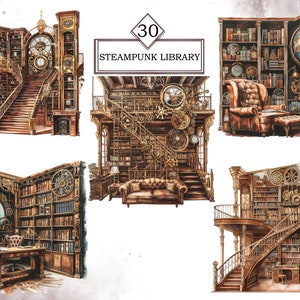 Steampunk Library and Books Clipart PNG Bundle, Steampunk Books ...