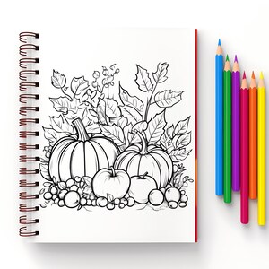 Line Art Autumn PNG and SVG Bundle, Autumn SVG, Digital Stamp, Coloring ...
