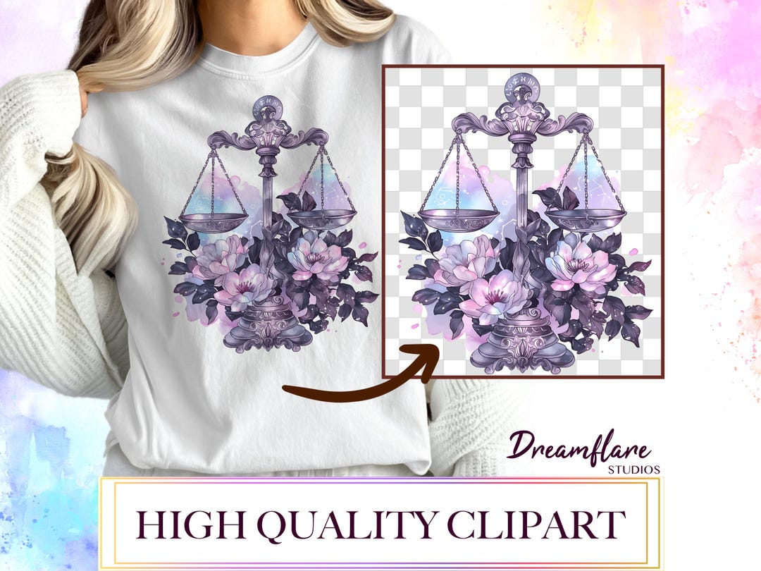 Watercolor Pastel Goth Floral Libra Zodiac Sign PNG, Astrology PNG ...