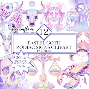 Watercolor Pastel Goth Zodiac Signs Clipart Bundle, Horoscope Clipart ...