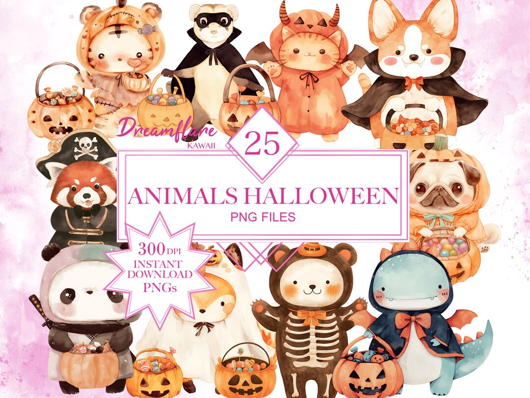 Cute Animals Halloween Clipart Bundle, Halloween PNG, Spooky Cute ...