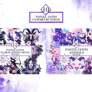 Watercolor Pastel Goth Clipart Mega Bundle, Creepy Cute Clipart ...