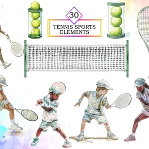 Watercolor Sports Tennis Elements Clipart PNG Bundle, PNG Tennis Sport ...