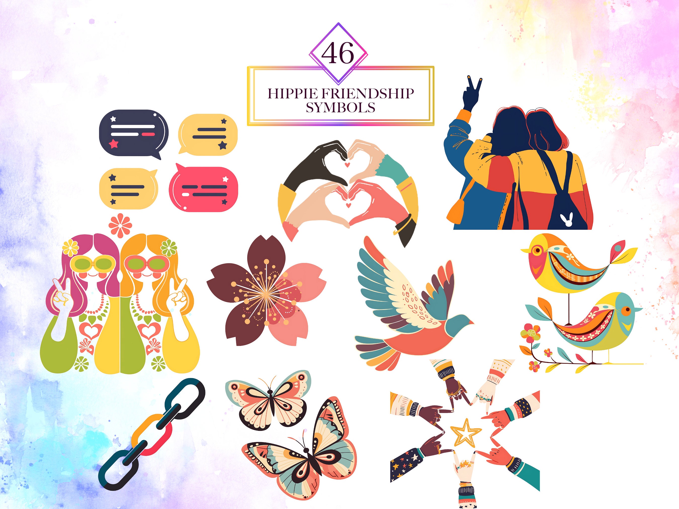 Friendship Symbols PNG Clipart Bundle, Friends Clipart, Besties Clipart ...