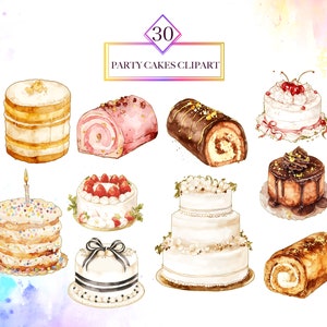Watercolor Cakes Clipart Bundle, Birthday Watercolor Clipart, Birthday ...