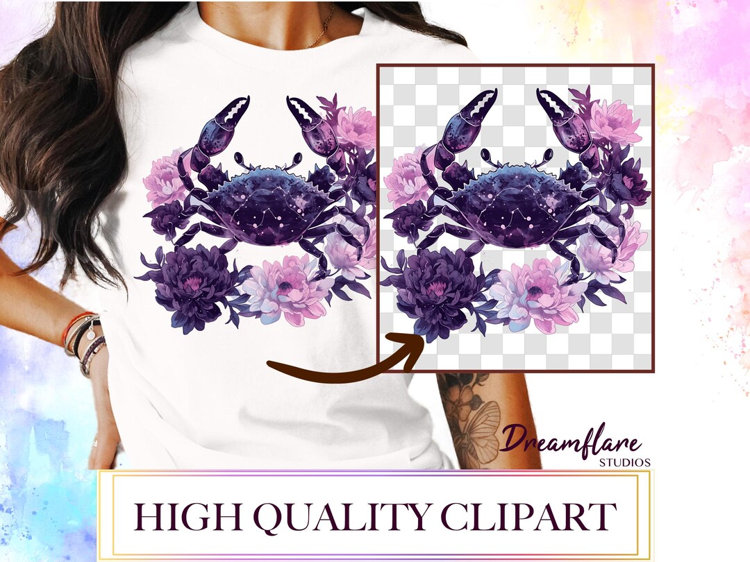 Watercolor Pastel Goth Floral Cancer Zodiac Sign PNG, Astrology PNG ...