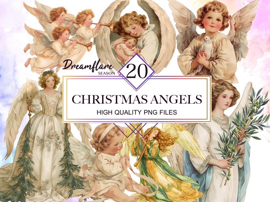 Christmas Angels Clipart Bundle, Guardian Angels, Cherub Angels ...
