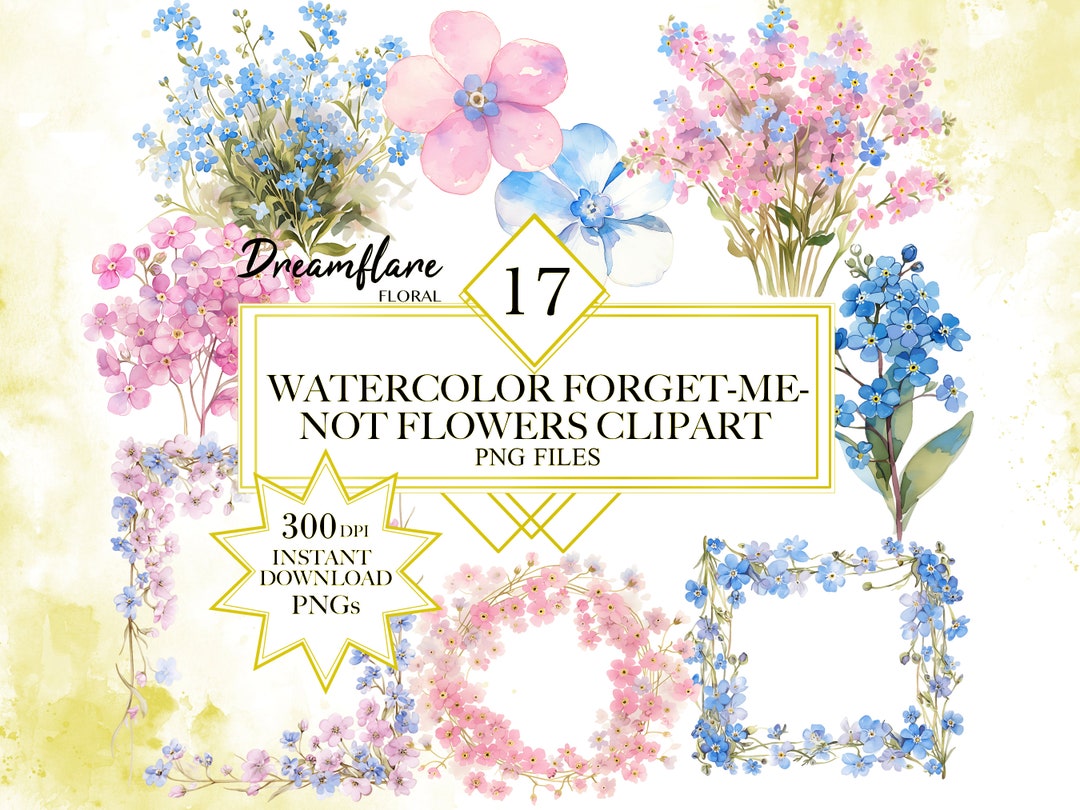 Watercolor Forget Me Not Flowers Clipart Bundle, Spring Flowers Clipart ...