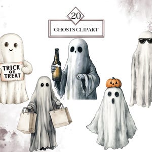 Watercolor Spooky Ghosts Clipart Bundle, Spooky Ghosts PNG, Halloween ...