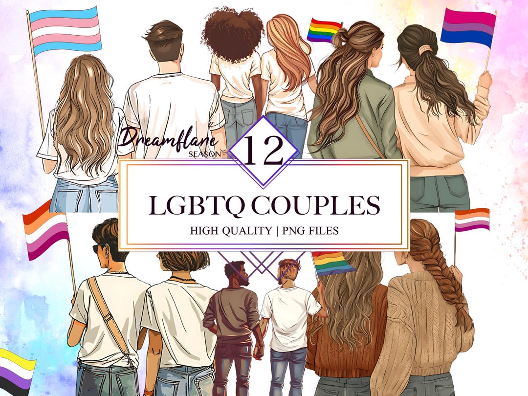 Watercolor LGBTQ Couples Clipart Bundle, Pride Month PNG, Watercolor ...