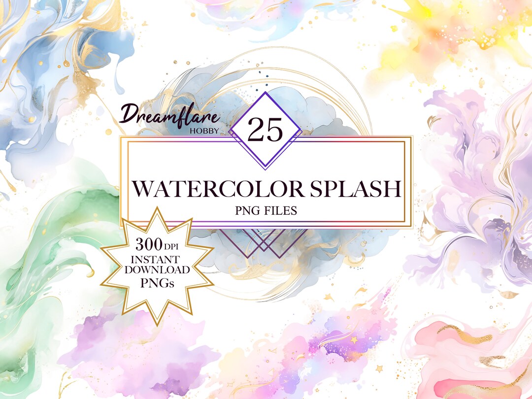 Watercolor Splash Clipart Bundle, Alcohol Ink Splash, Marble Watercolor ...