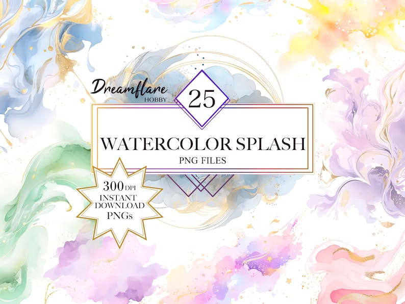 Watercolor Splash Clipart Bundle, Alcohol Ink Splash, Marble Watercolor ...