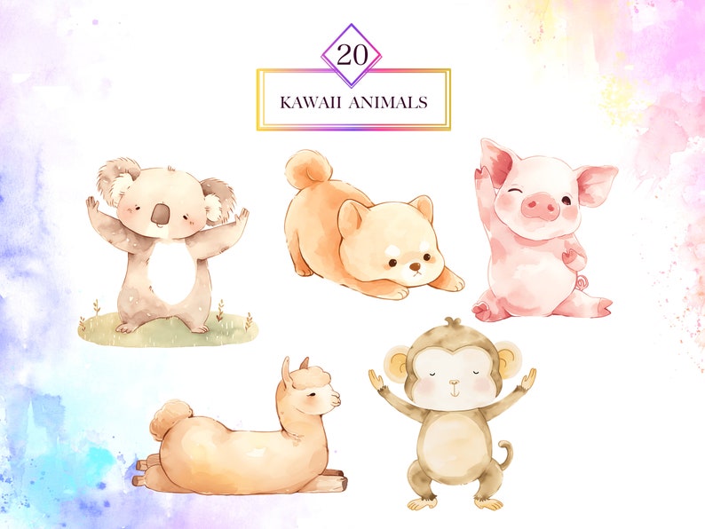 Watercolor Cute Animals Yoga Clipart Bundle, Meditation Clip Art, Self ...