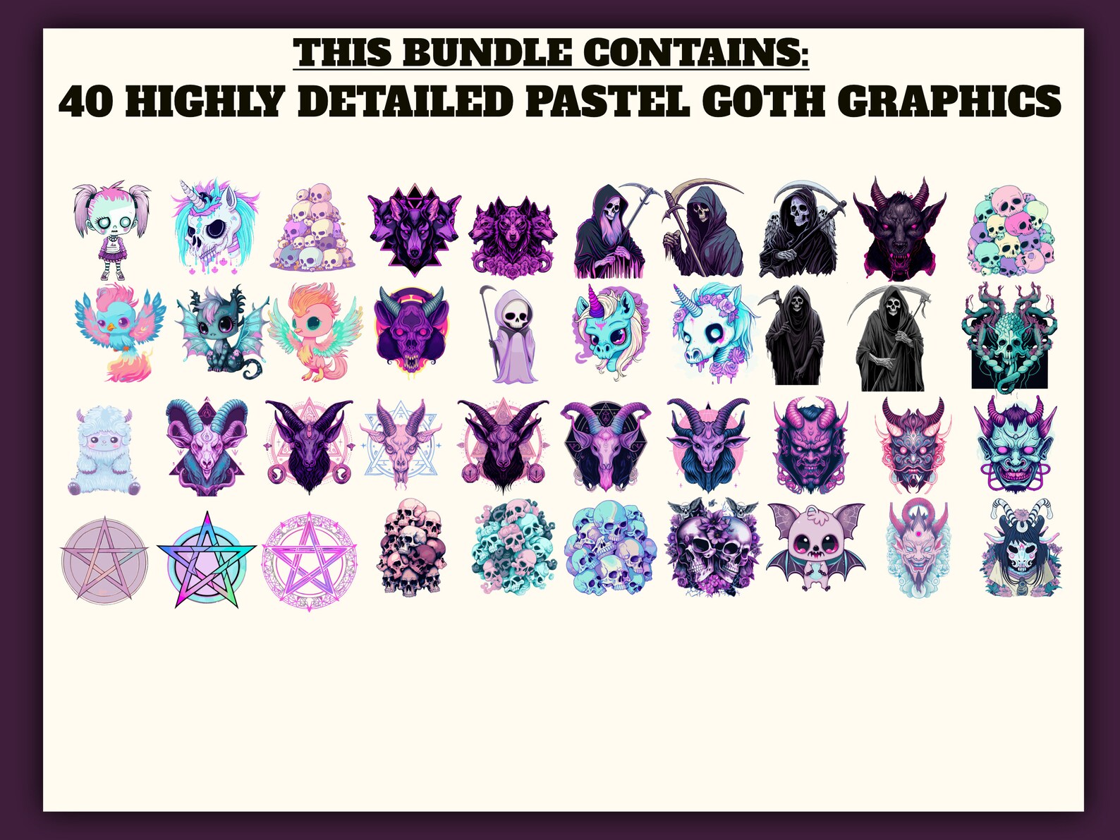40 Highly Detailed Creepy Cute Pastel Goth PNG SVG Vector - Etsy