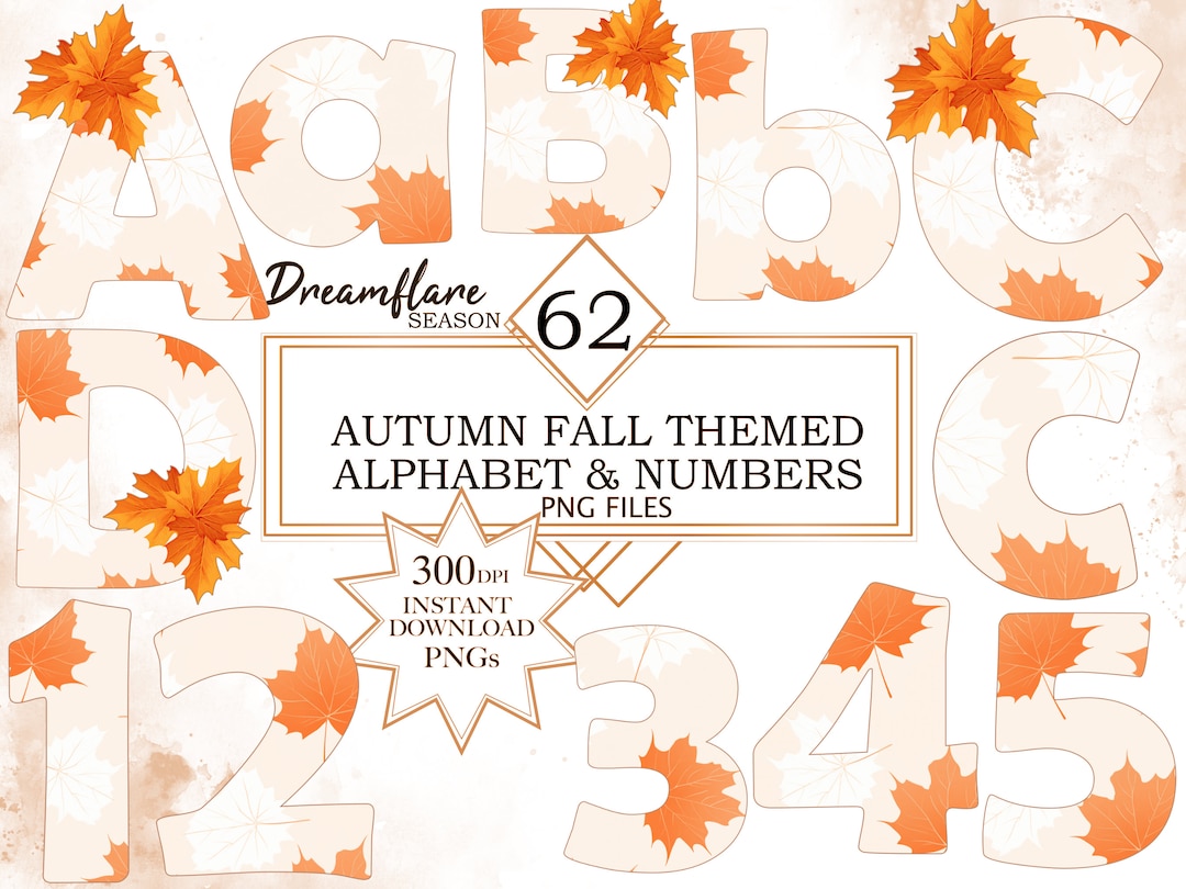 62 Autumn Fall Themed Alp[habet and Numbers Clipart Bundle, Autumn ...