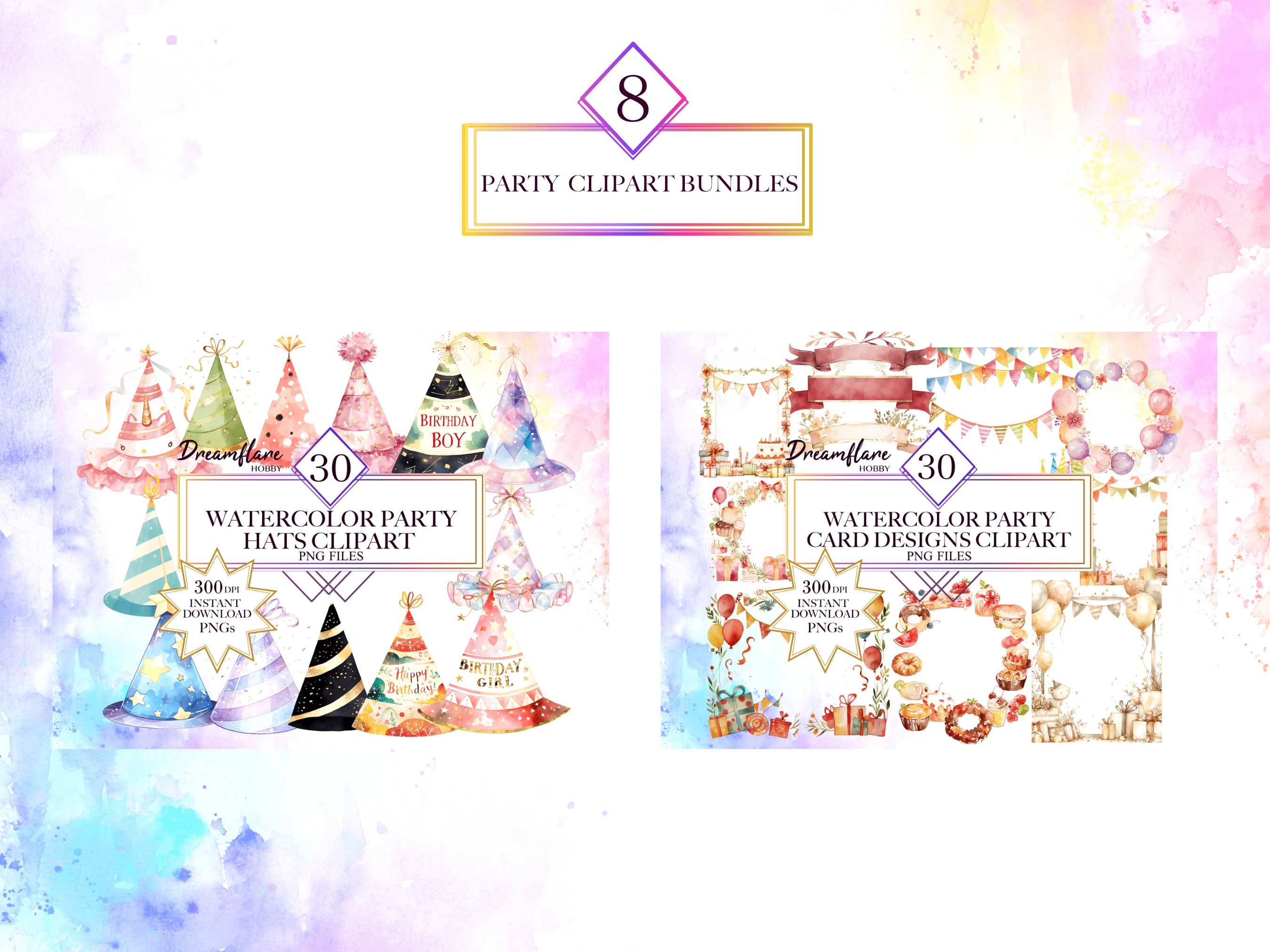 Watercolor Birthday Party Clipart Mega Bundle, Birthday Watercolor ...