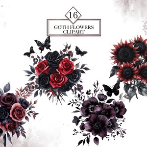 Watercolor Gothic Flowers PNG Clipart Bundle, Gothic Halloween PNG ...