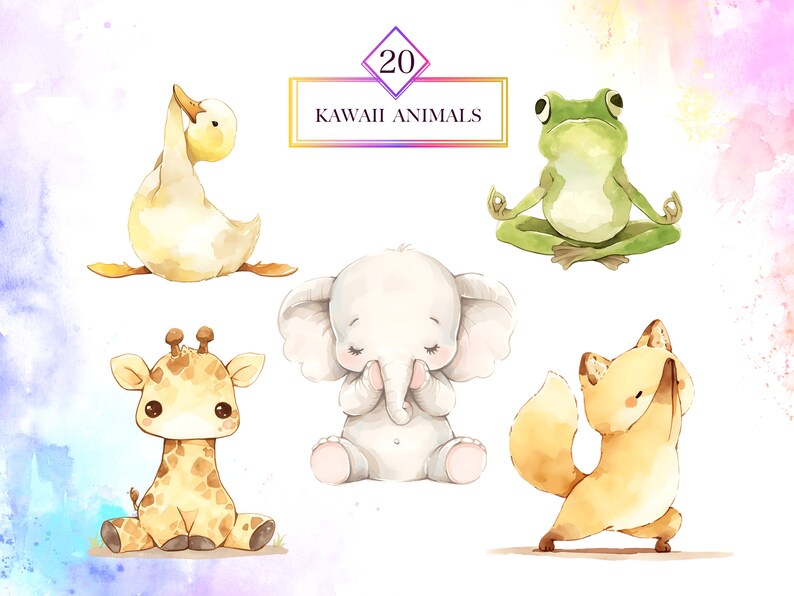 Watercolor Cute Animals Yoga Clipart Bundle, Meditation Clip Art, Self ...