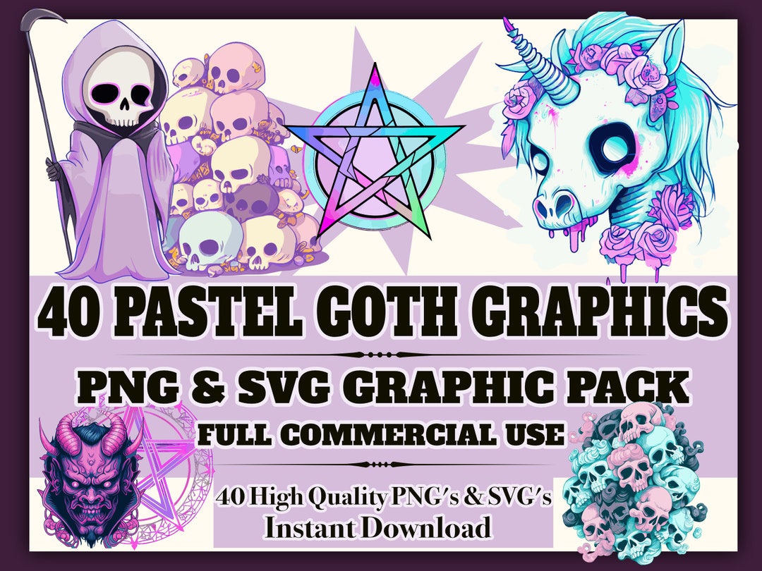 40 Highly Detailed Creepy Cute Pastel Goth PNG SVG Vector Graphics ...