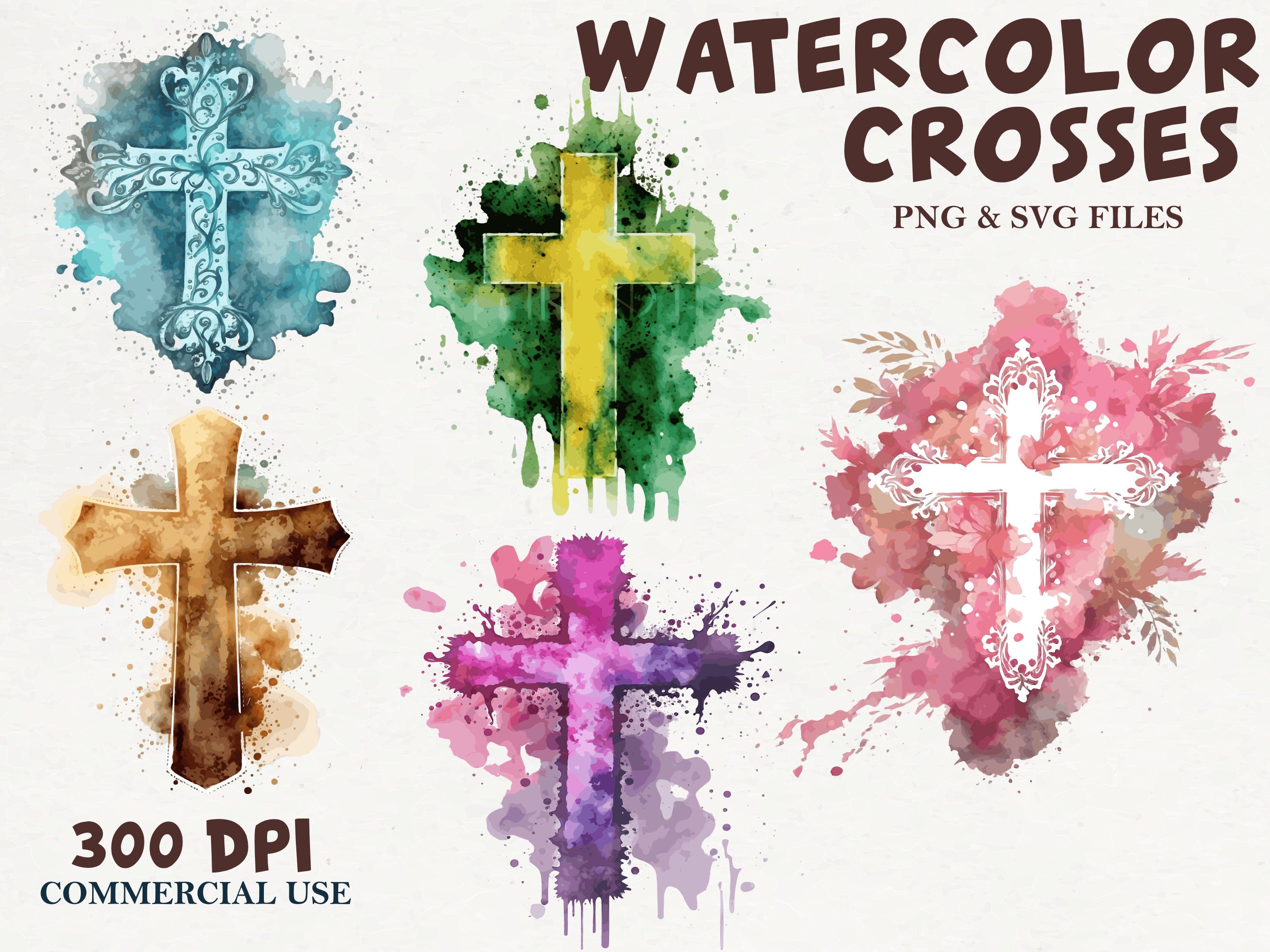 Watercolor Cross Clipart Bundle PNG & SVG Watercolor - Etsy