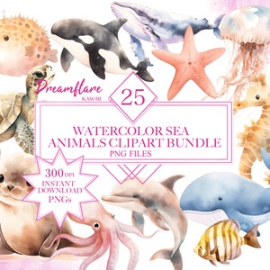 Watercolor Sea Animals Clipart Bundle, Underwater Clipart, Sea Animals ...
