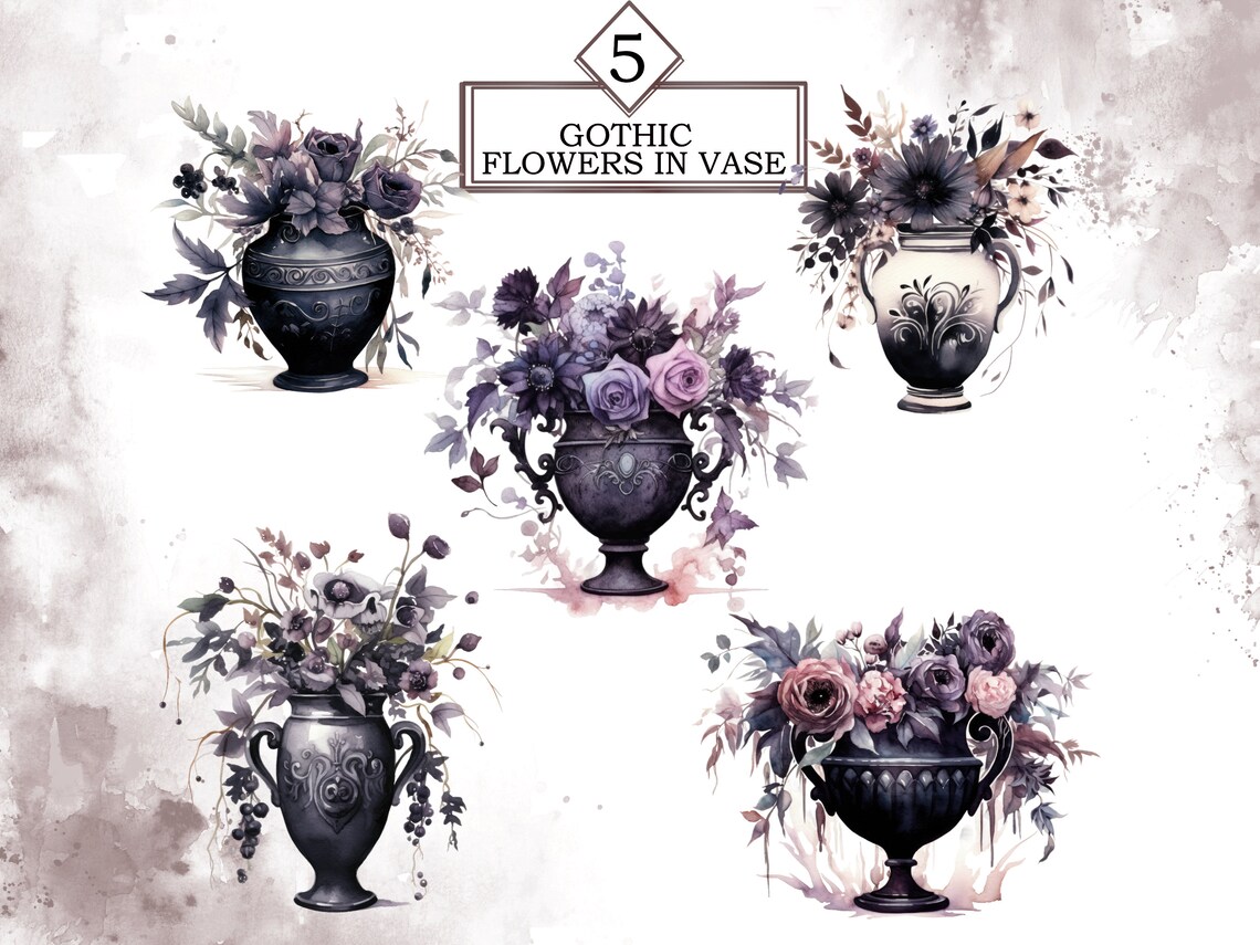 Gothic Flowers Watercolor Clipart PNG, Floral Gothic Clipart, Gothic ...