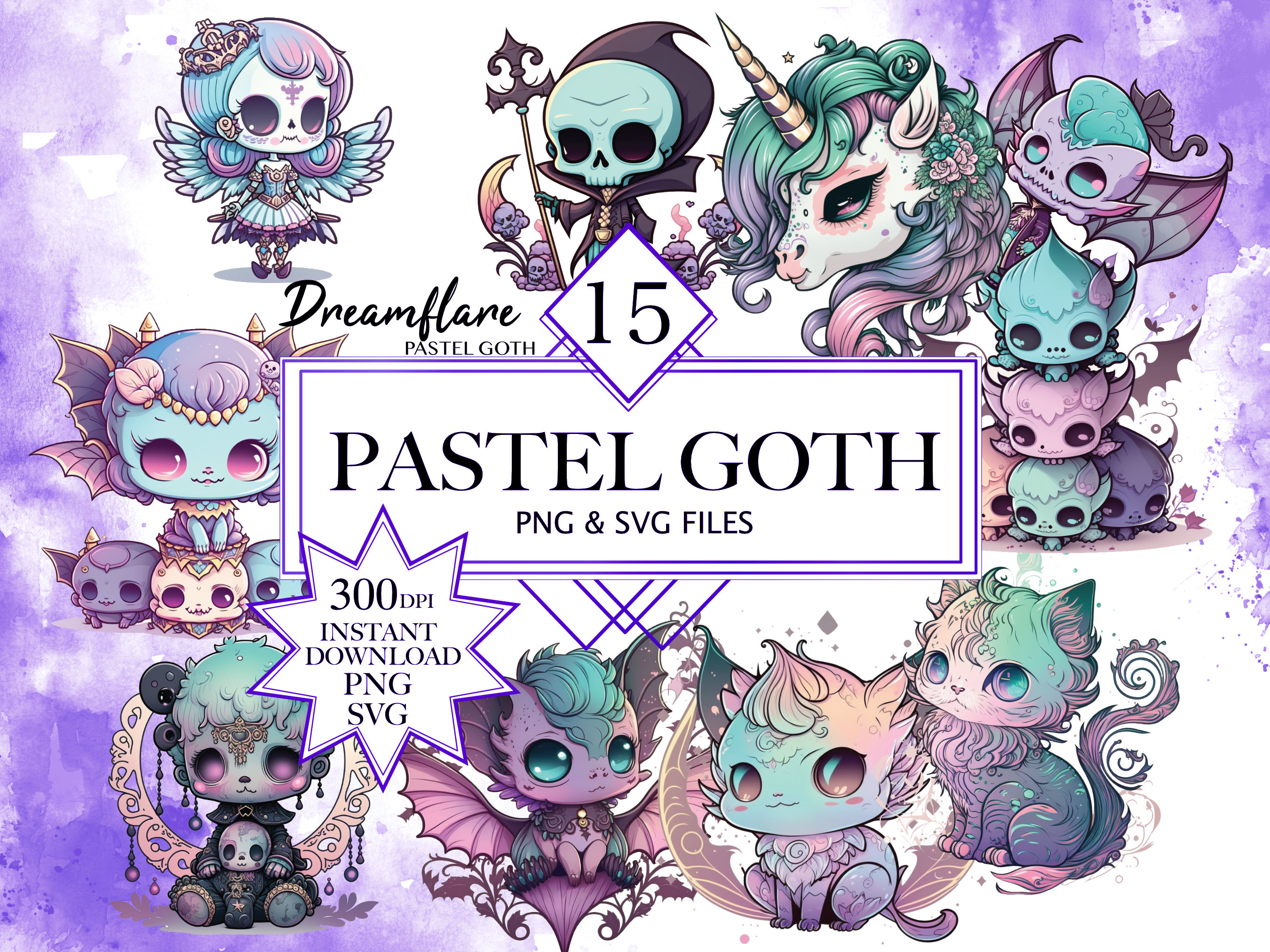 Creepy Cute Pastel Goth PNG Vector Graphics Kawaii Anime SVG - Etsy