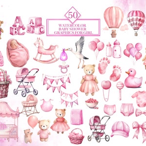 Watercolor Baby Shower Clipart Bundle, Gender Reveal Clipart Bundle ...
