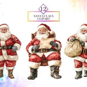 Watercolor Santa Clipart Bundle, Festive Santa Claus Clipart Christmas ...