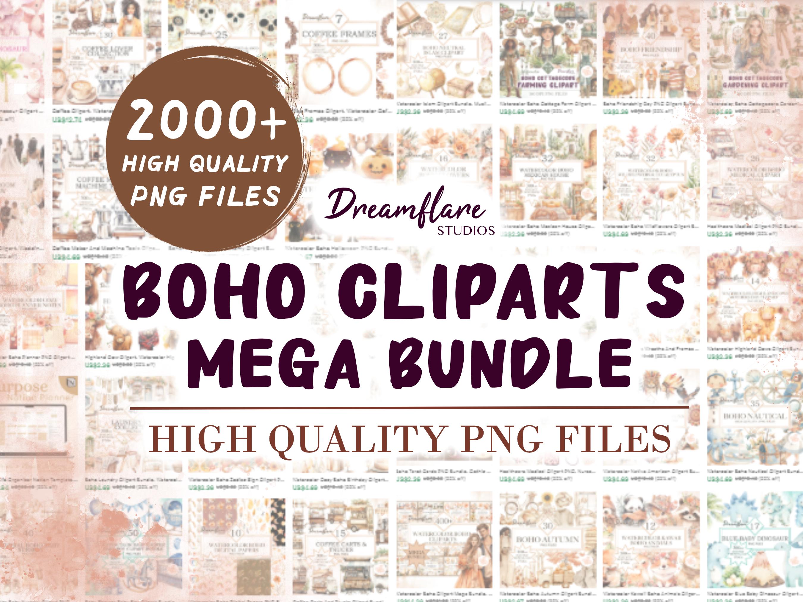 Watercolor Boho Clipart Mega Bundle, Boho PNG Bundle, Boho Floral ...