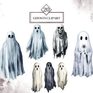 Watercolor Spooky Ghosts Clipart Bundle, Spooky Ghosts PNG, Halloween ...